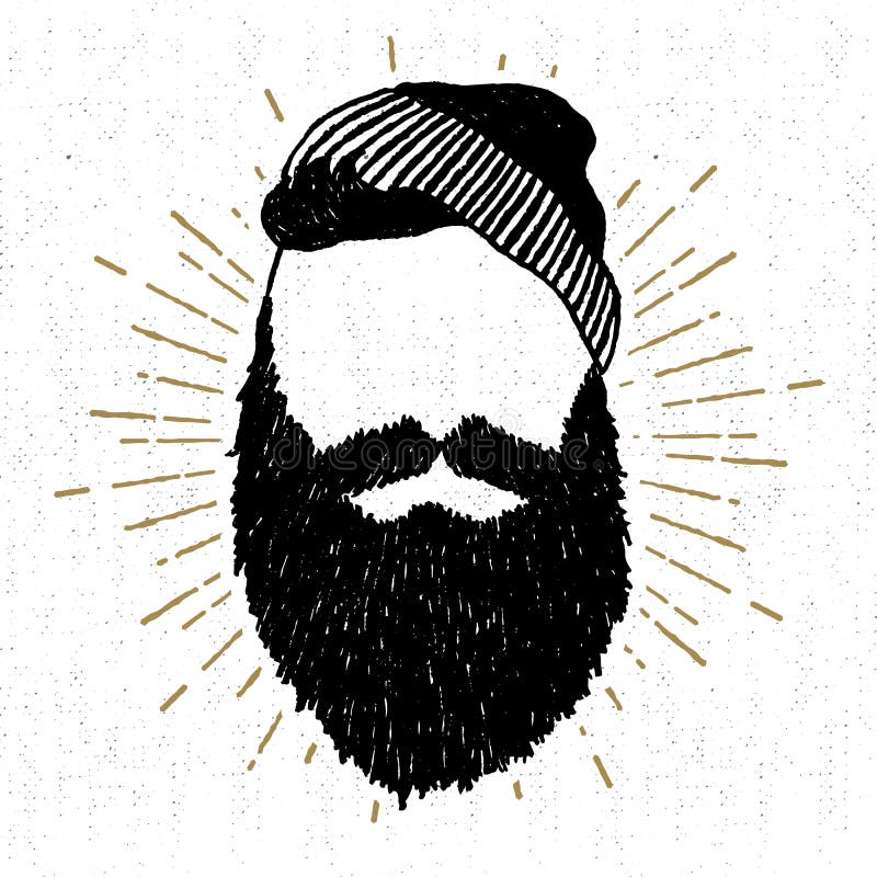Hand Drawn Vintage Icon with a Textured Face with Beard Vector ...