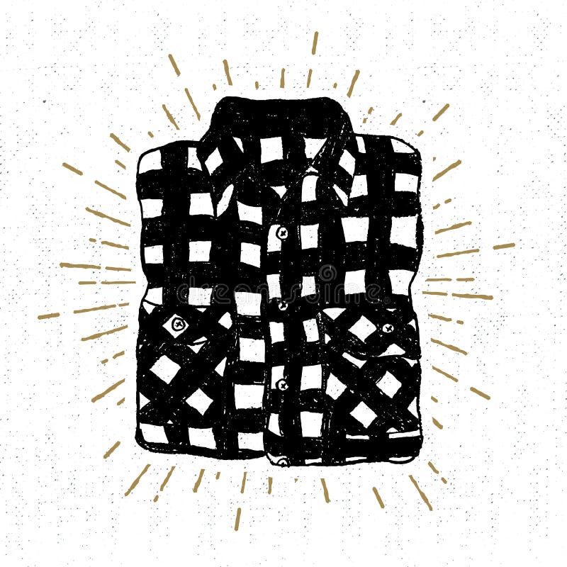 Hand Drawn Vintage Icon with a Textured Plaid Shirt Vector Illustration ...