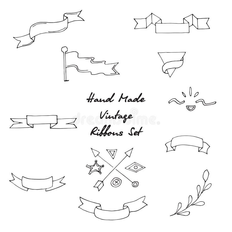 Hand Drawn Vintage Illustration - Set of Flags and Ribbons. Stock ...