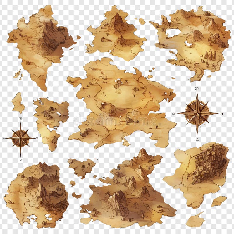 Hand Drawn Vintage Map with Islands Stock Illustration - Illustration ...