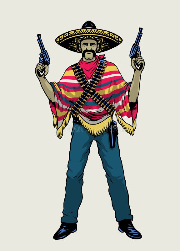 Hand Drawn Vintage Mexican Bandit Stock Vector - Illustration of ...