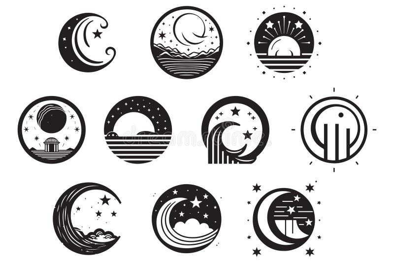 Hand Drawn Vintage Moon Logo in Flat Style Stock Vector - Illustration ...