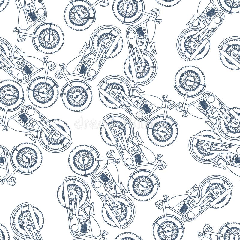 Hand Drawn Vintage Motorcycle Seamless Pattern Background. Vector Stock ...