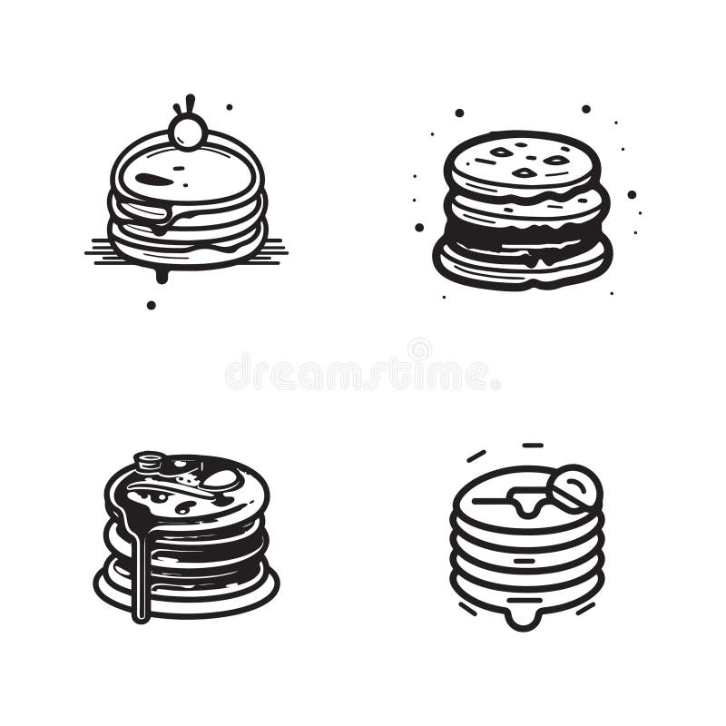 Hand Drawn Vintage Pancake in Flat Line Art Style Stock Vector ...
