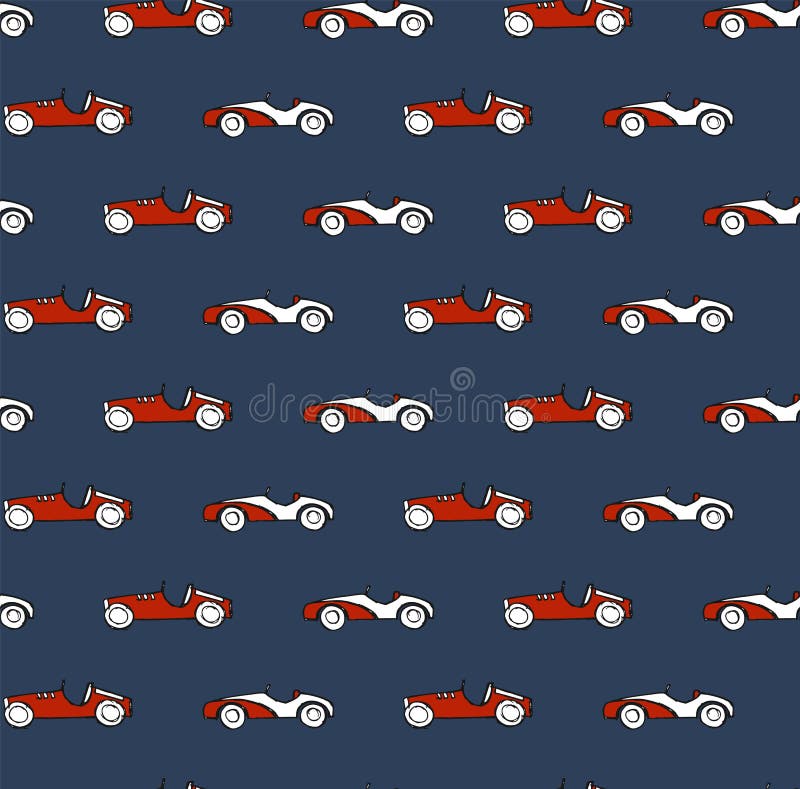 Hand Drawn Vintage Race Car Seamless Pattern Background Design Elements ...