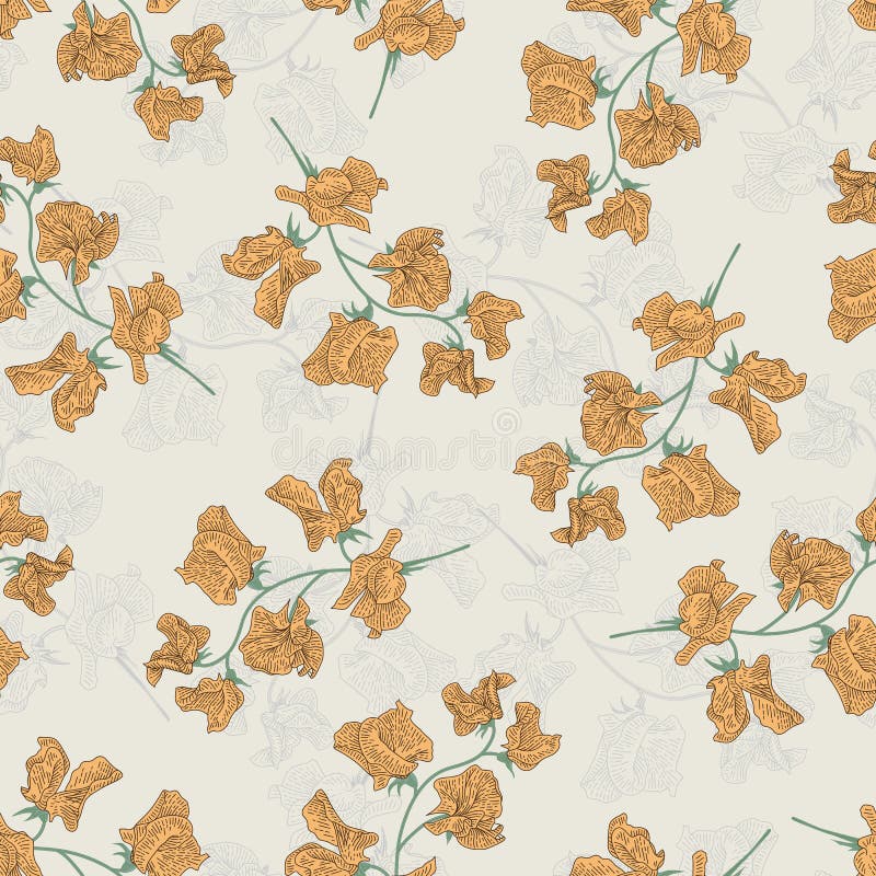 Hand Drawn Vintage Retro Flower Seamless Pattern Stock Vector ...