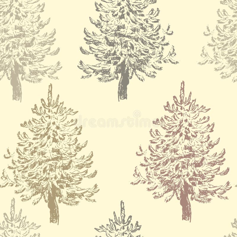 Hand Drawn Vintage Spruce Trees Seamless Pattern Stock Vector ...