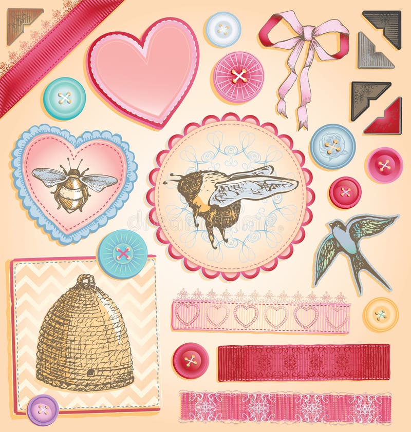 Hand Drawn Vintage Style Scrapbook Vector Set Stock Vector ...