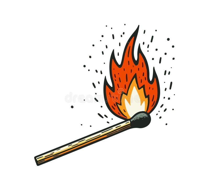 Fire Match Stick Hand Drawn Vintage Vector Stock Illustration ...