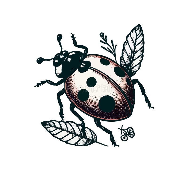 Ladybug Hand Drawn Vintage Vector Stock Illustration - Illustration of ...