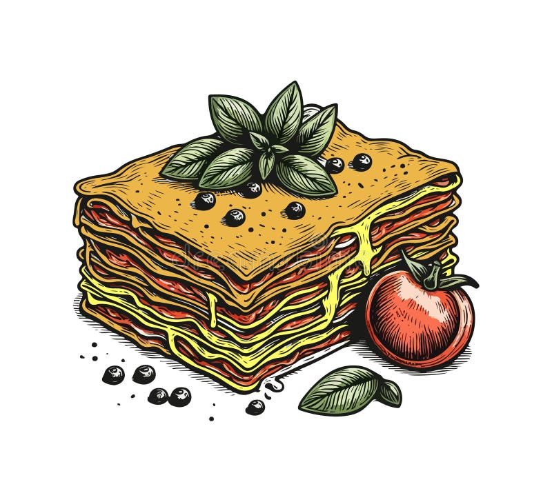 Lasagna Hand Drawn Vector Illustration Vintage Graphic Asset Stock ...