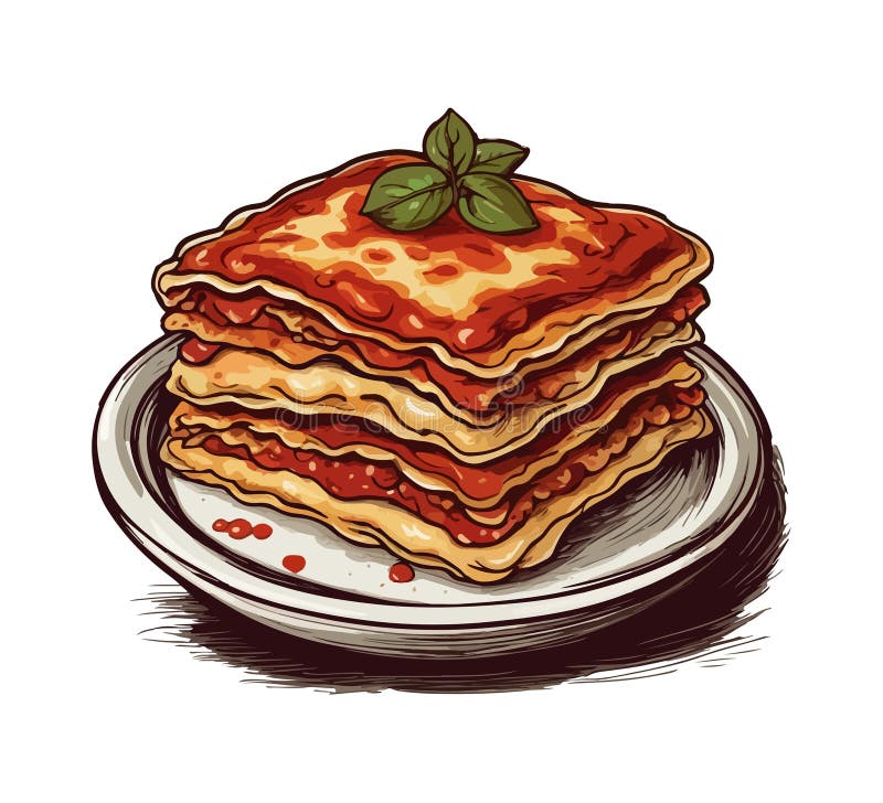 Lasagna Hand Drawn Vector Illustration Vintage Graphic Asset Stock ...