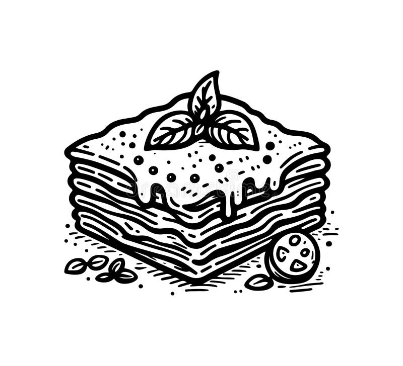 Lasagna Hand Drawn Vector Illustration Vintage Graphic Asset Stock ...
