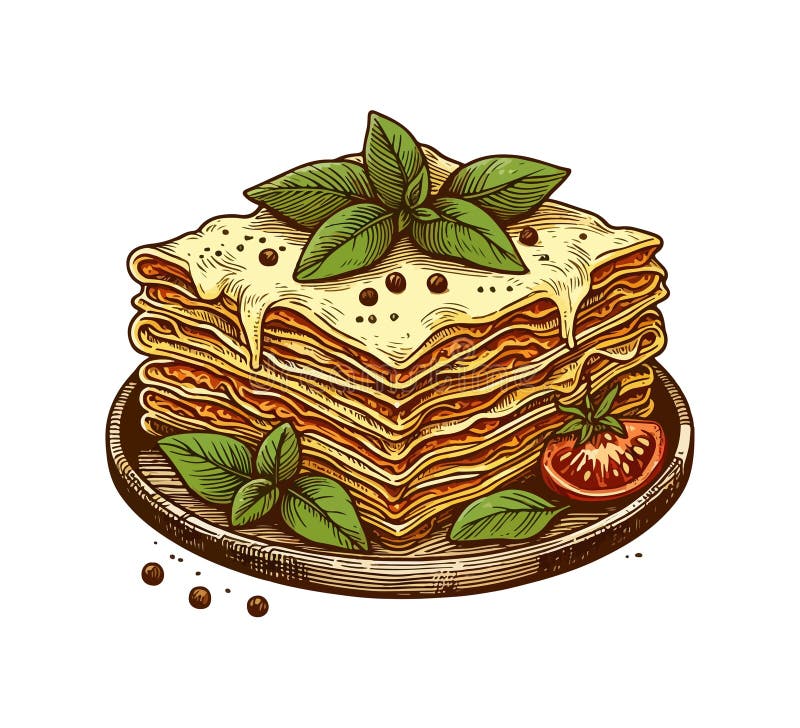 Lasagna Hand Drawn Vector Illustration Vintage Graphic Asset Stock ...