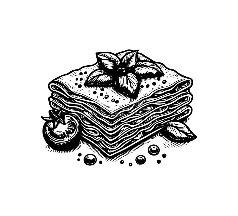 Lasagna Hand Drawn Vector Illustration Vintage Graphic Asset Stock ...