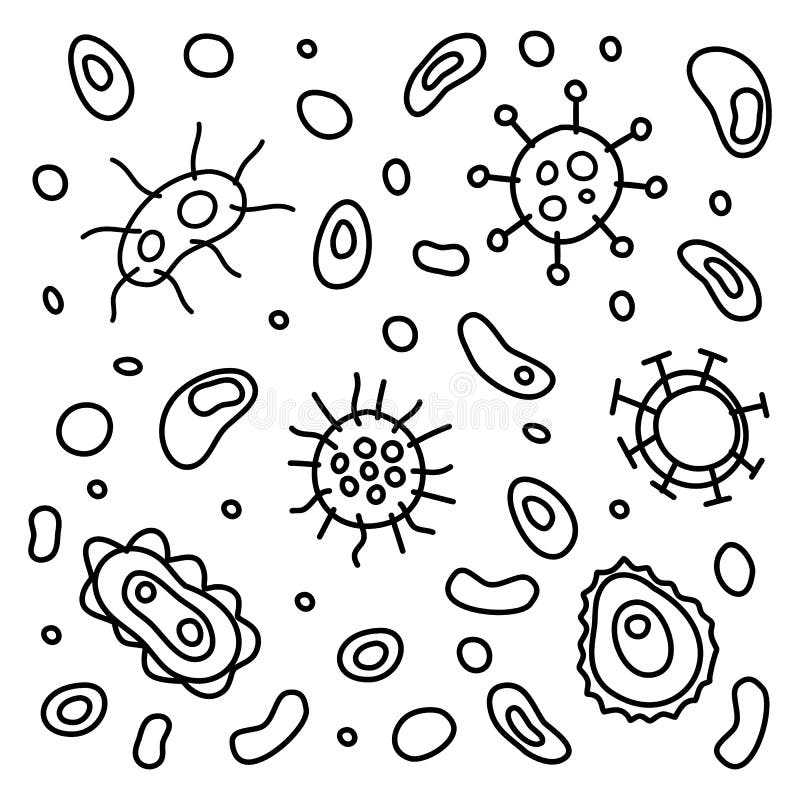 Hand Drawn Virus, Bacteria and Germ Isolated on White Background Stock ...