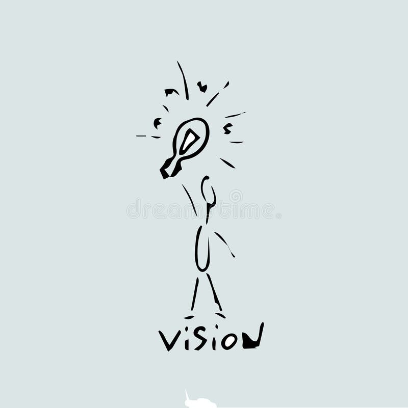 Hand Drawn, Vision Idea, Drawing Of A Man With A Light Bulb Stock ...