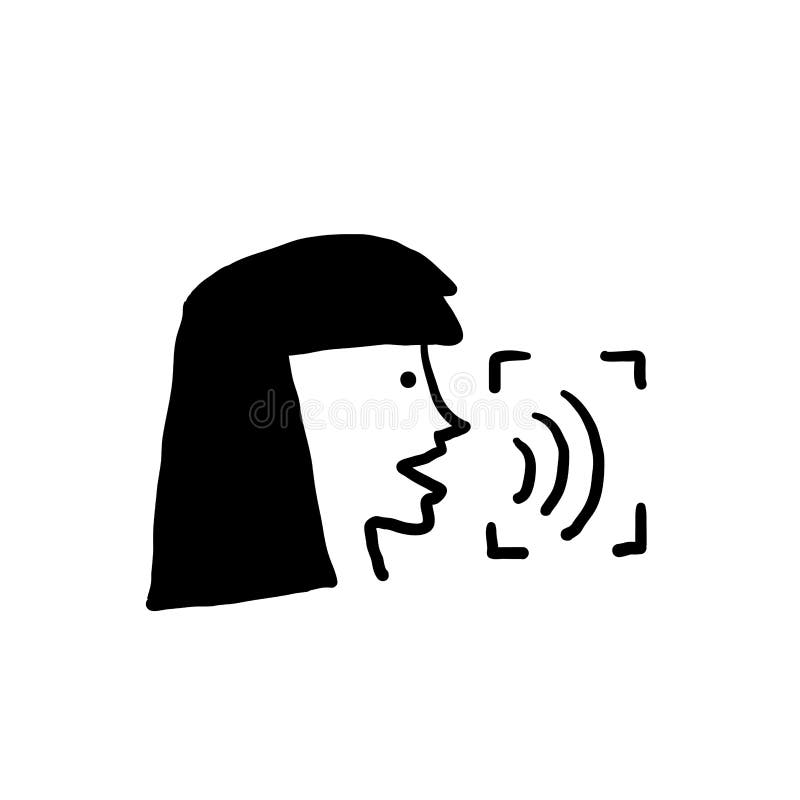 Hand Drawn Voice Recognition Icon Illustration Doodle Style Vector ...