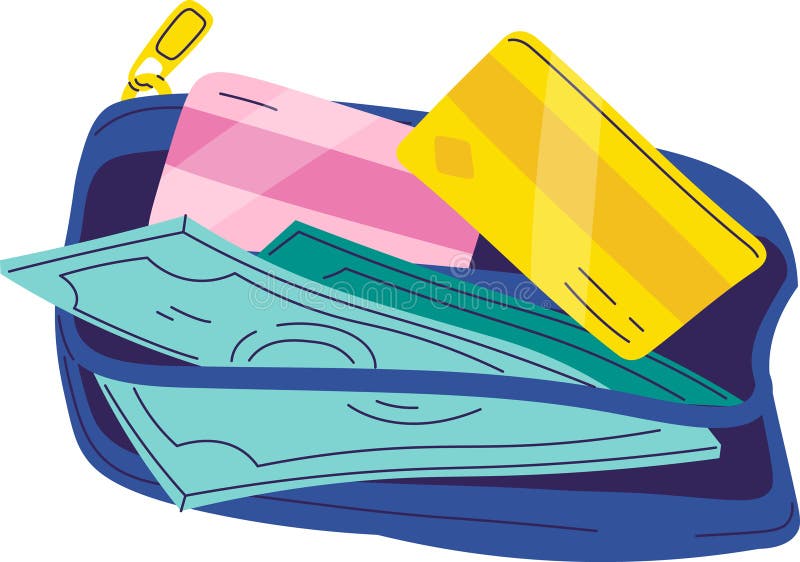 Hand Drawn Open Wallet with Banknotes and Stock Vector - Illustration ...