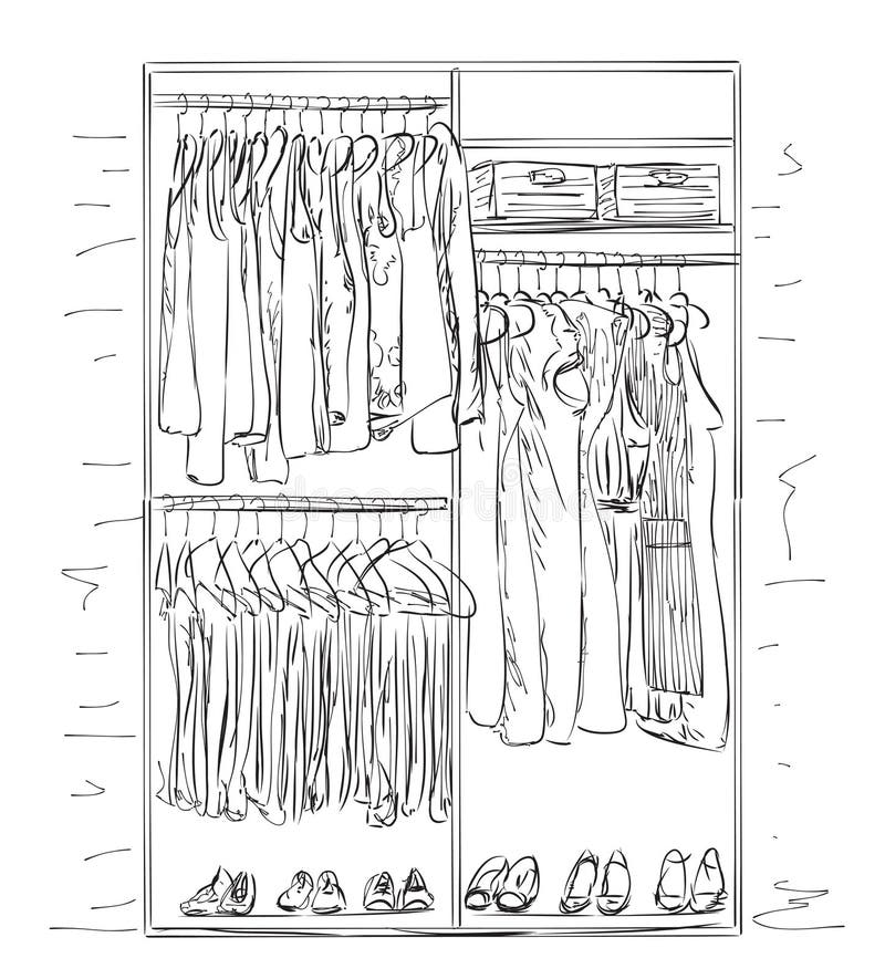 Hand Drawn Wardrobe. Clothes Sketch. Stock Vector - Illustration of ...