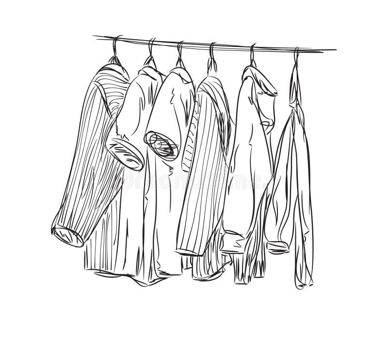 Hand Drawn Wardrobe Sketch. Stock Vector - Illustration of cloth ...