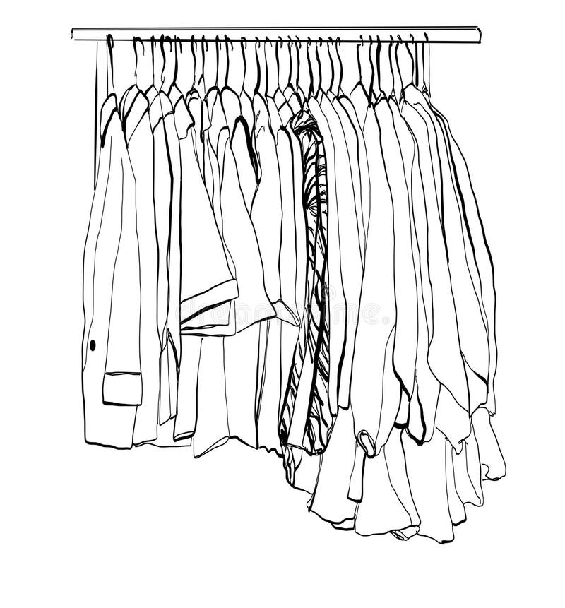 Hand Drawn Wardrobe Sketch. Clothes on the Hangers Stock Vector ...