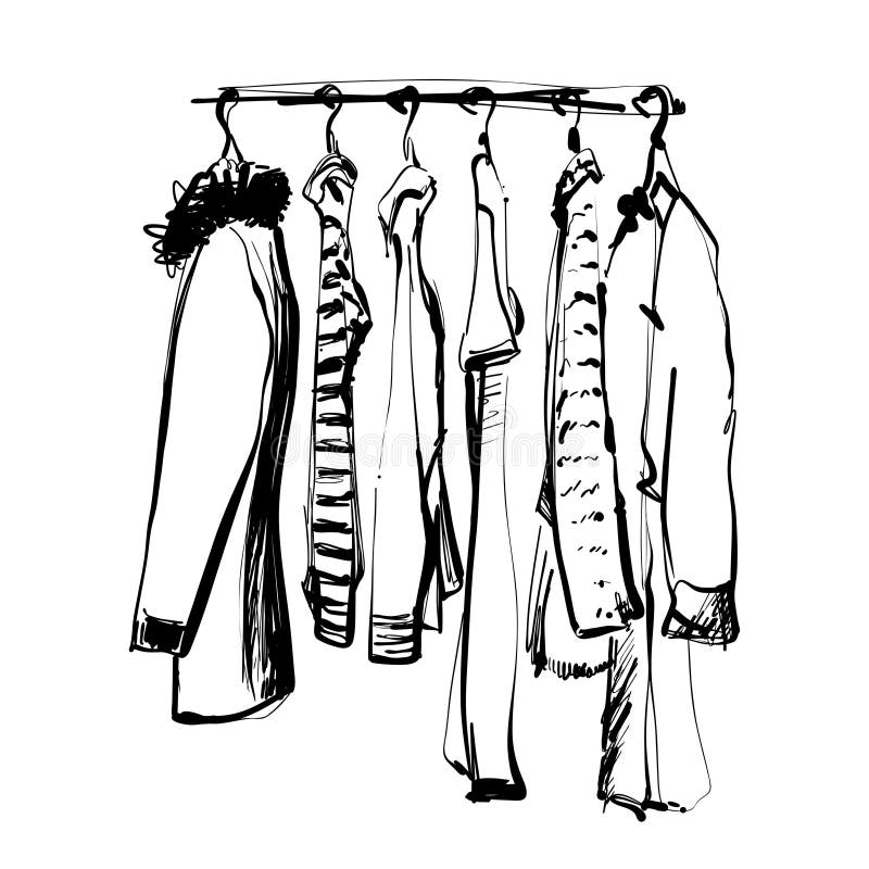 Hand Drawn Wardrobe Sketch. Clothes on the Hunger Stock Vector ...