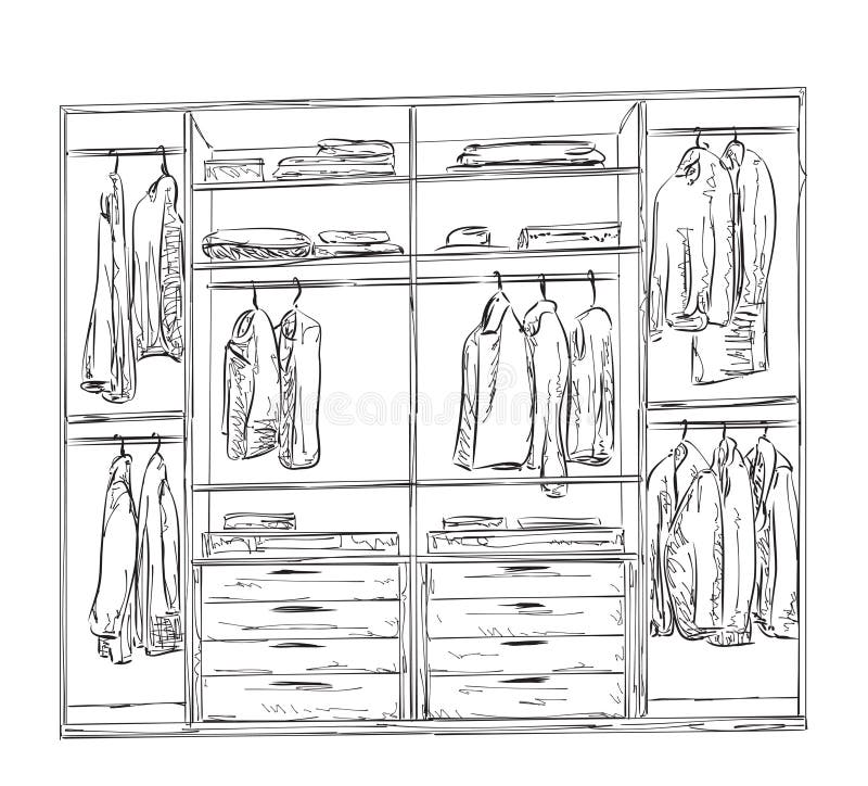 Wardrobe Sketch. Clothes Shop Stock Vector - Illustration of female ...