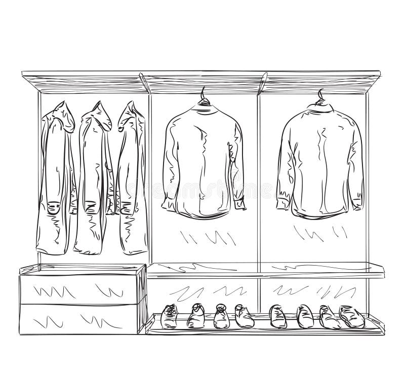 Hand Drawn Wardrobe Sketch. Stock Vector - Illustration of wear ...