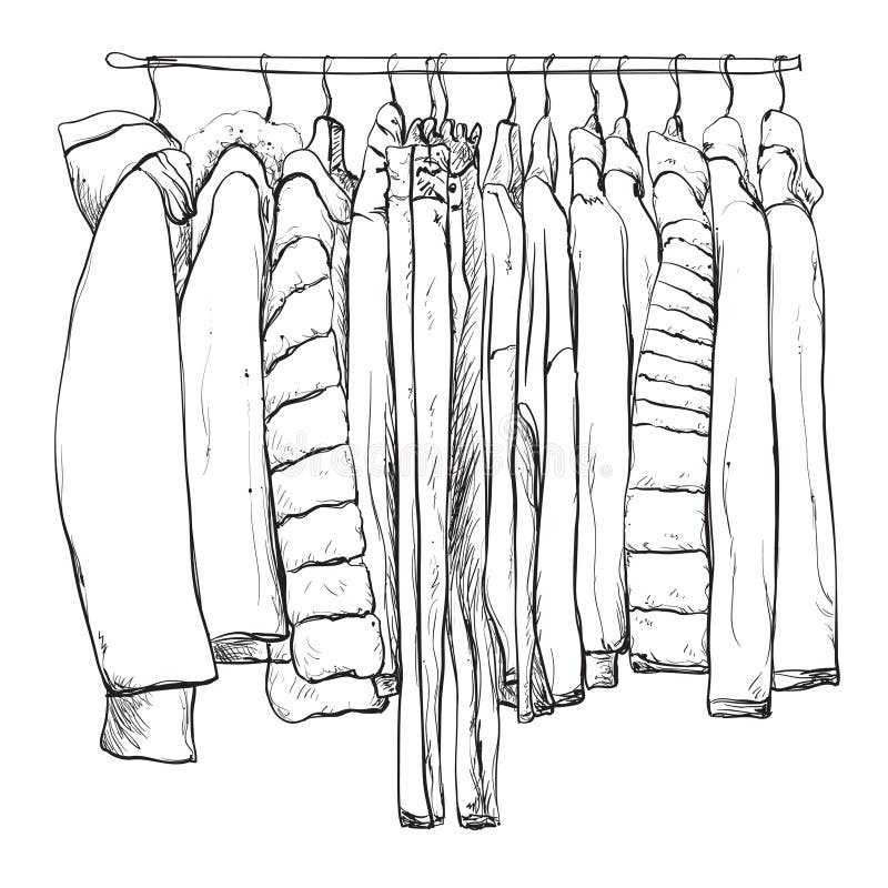 Wardrobe Sketch. Hand Drawn Clothes Shop Stock Vector - Illustration of ...