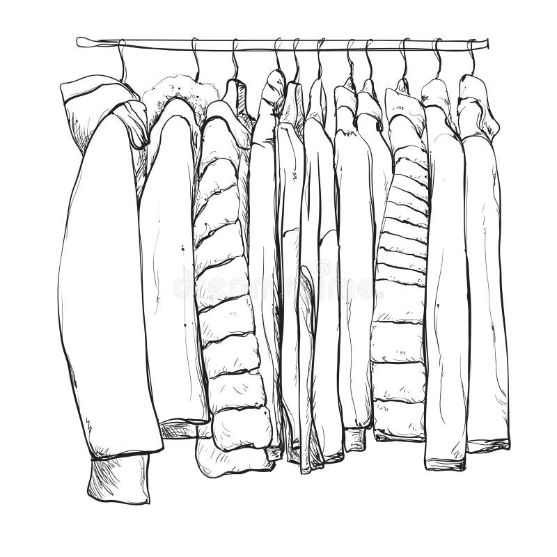Wardrobe Sketch. Hand Drawn Clothes Shop. Stock Vector - Illustration ...