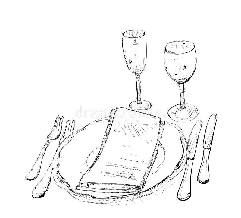 Hand Drawn Wares. Romantic Dinner Stock Vector - Illustration of ...