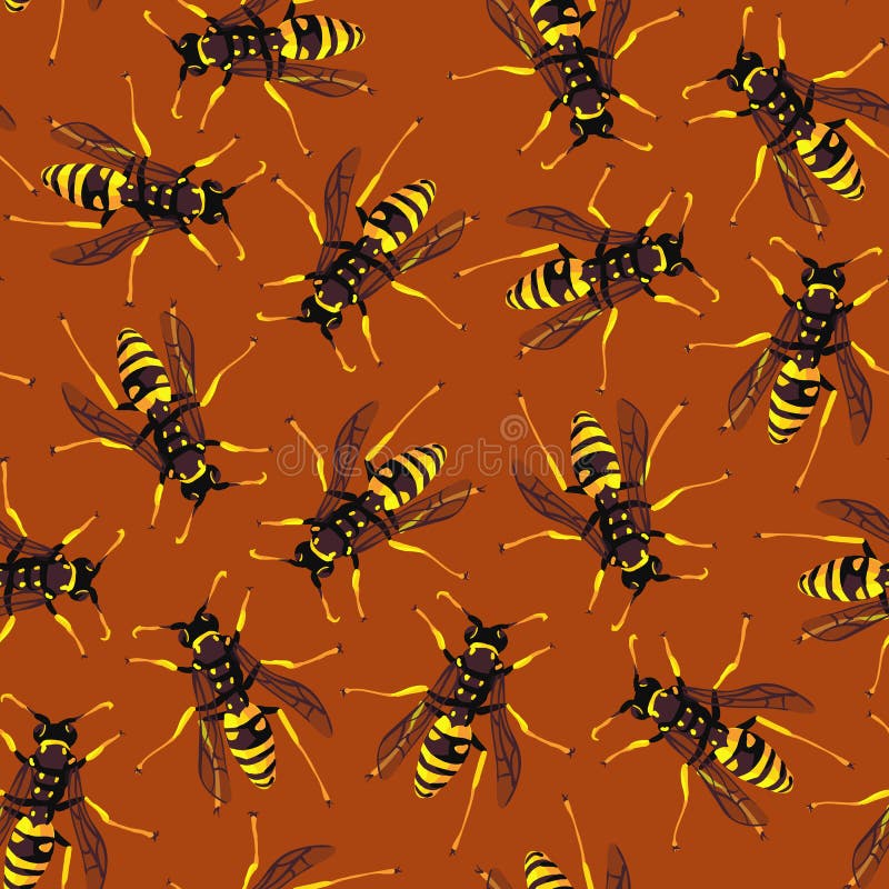 Hand Drawn Wasp Seamless Pattern Stock Illustration - Illustration of ...