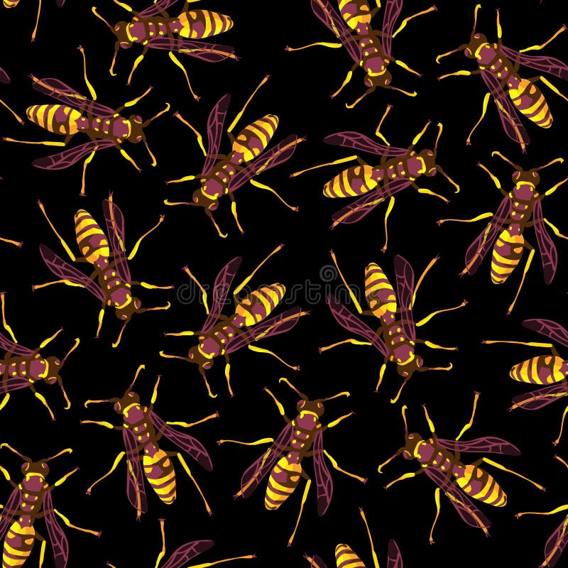 Hand Drawn Wasp Seamless Pattern Stock Vector - Illustration of ...