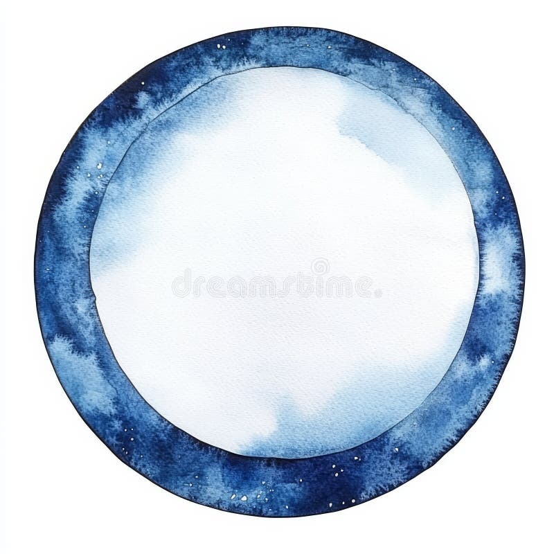 Hand Drawn Watercolor Circle Frame. Blue and White. Vector Illustration ...