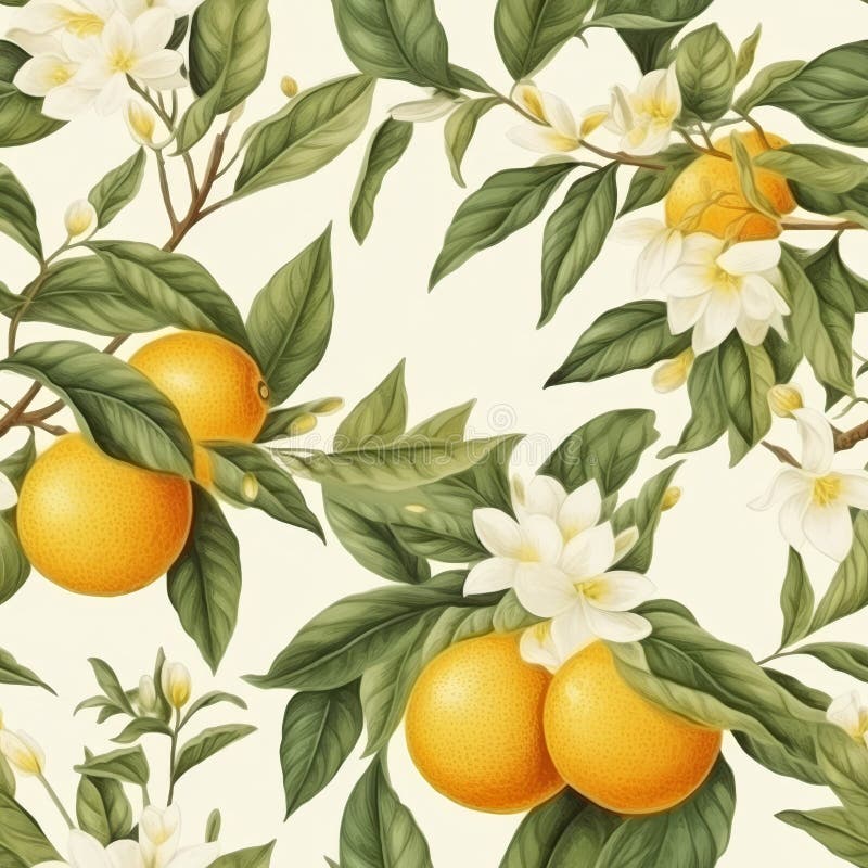 Hand Drawn Watercolor Citrus Fruits Seamless Pattern for Textile and ...