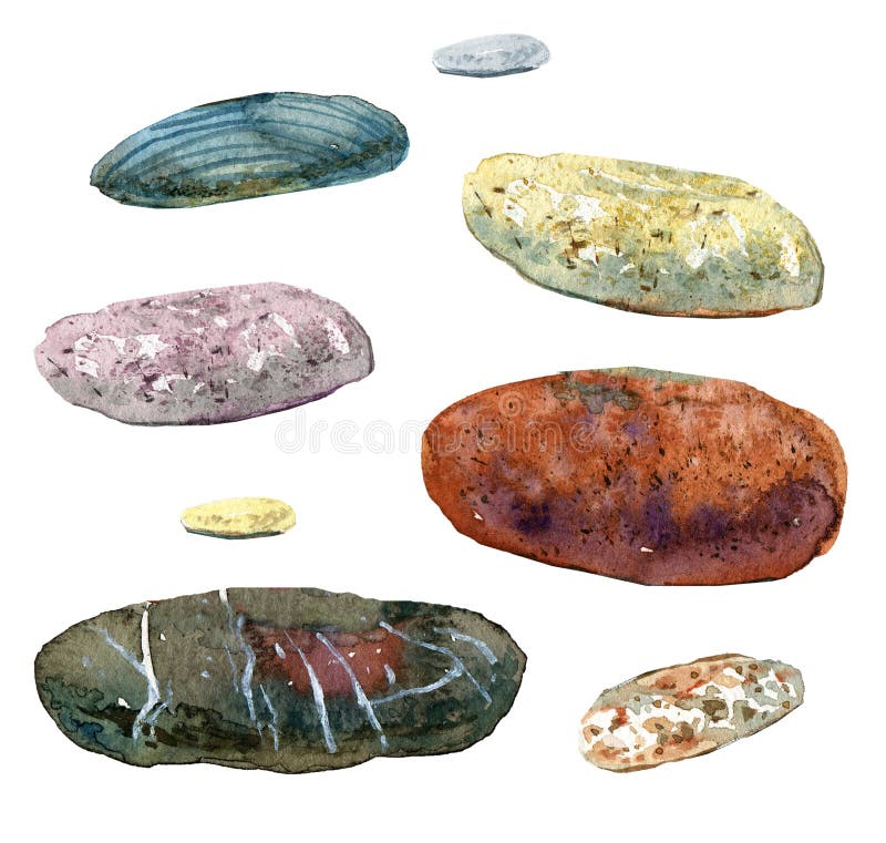Hand Drawn Watercolor Different Color Stones Stock Illustration ...