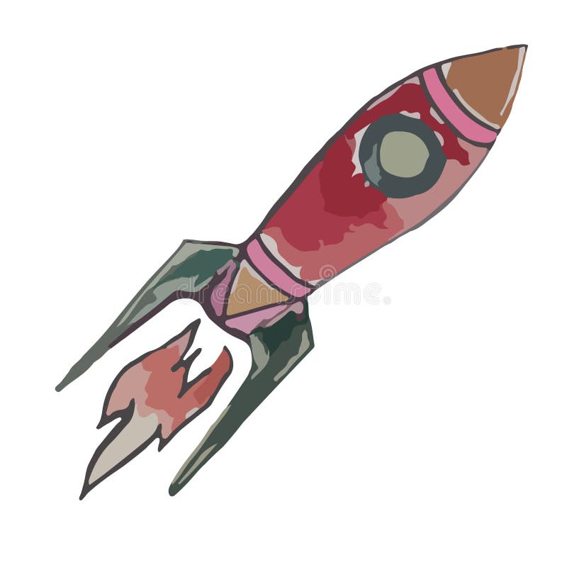 Hand Drawn Watercolor Flying Rocket.T-short and Bag Design Stock ...