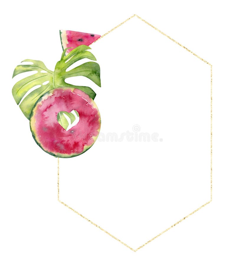 Hand Drawn Watercolor Frame of Juicy Watermelon Slice Stock Photo ...