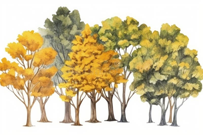 Hand-Drawn Watercolor Ginkgo Trees Collection: Set of Ginkgo Trees in a ...