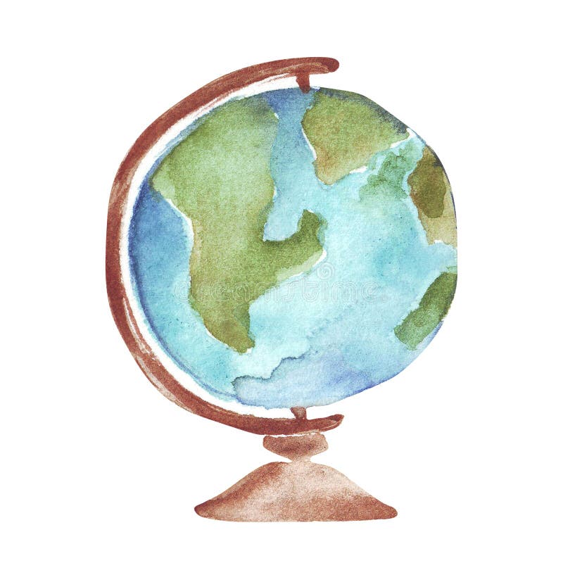 Hand-drawn Watercolor Globe, Isolated Illustration Stock Illustration ...