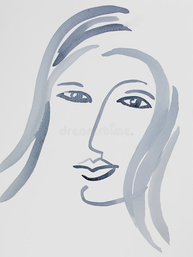 Artistic Hand Drawn Watercolor Portrait Of Woman Stock Illustration