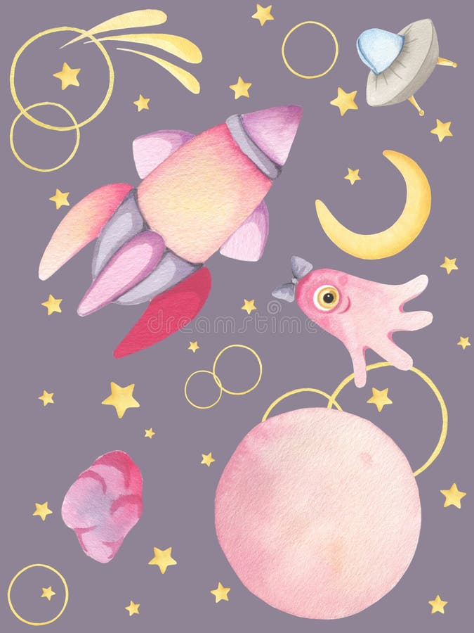 Cosmos Theme Seamless Pattern. Planets and Outer Space Things. Stock ...