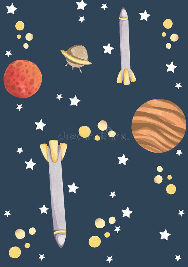 Cosmos Theme Seamless Pattern. Planets and Outer Space Things. Stock ...