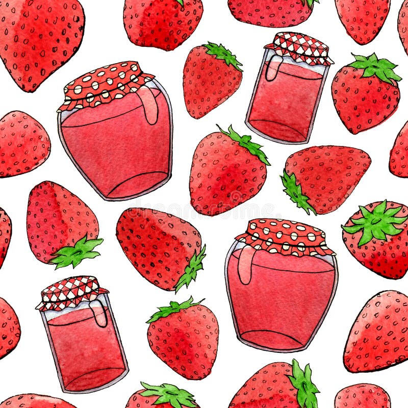 Strawberry Jam Seamless Pattern Stock Vector - Illustration of farm, background: 44536894