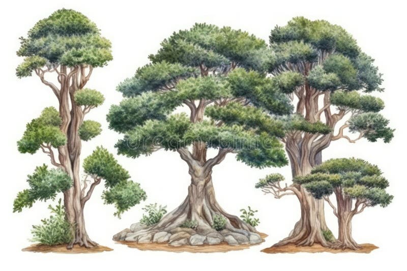 Hand-Drawn Watercolor Juniper Trees Collection: Forest Pack 2 . Stock ...