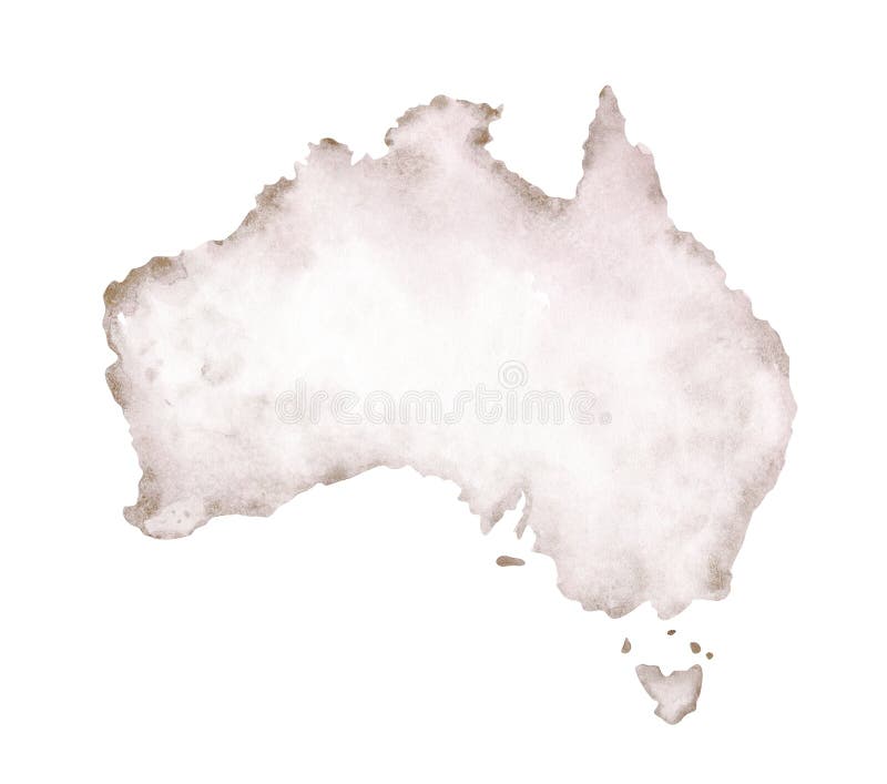 Hand Drawn Watercolor Map of Australia Isolated on White Stock Image ...