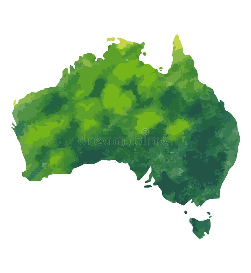 Hand Drawn Watercolor Map of Australia Isolated on White. Stock Vector ...