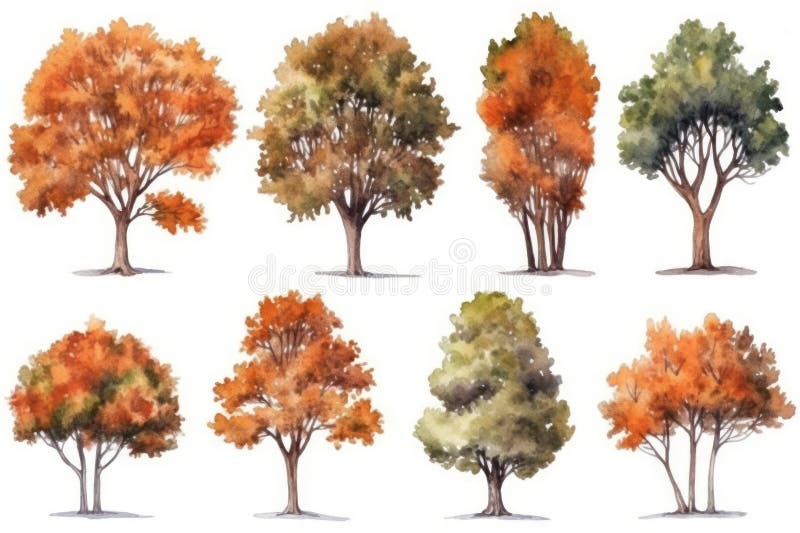 Hand-Drawn Watercolor Maple Trees Collection: Set of Maple Trees for a ...