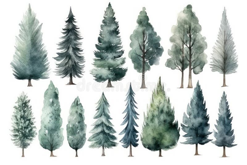 Hand-Drawn Watercolor Pine Trees Collection: a Forest of Pine Trees ...